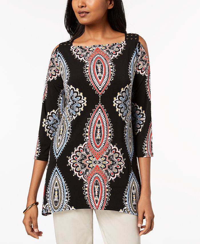 JM Collection Studded Cold-Shoulder Tunic, Created for Macy's - Macy's