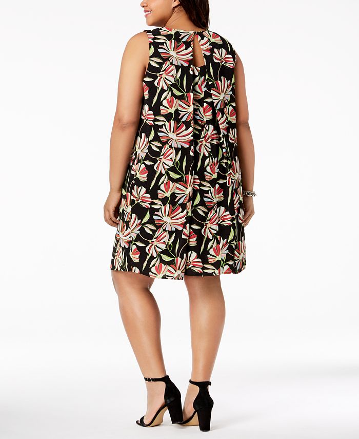 NY Collection Plus Size Printed Grommet Necklace Dress - Macy's