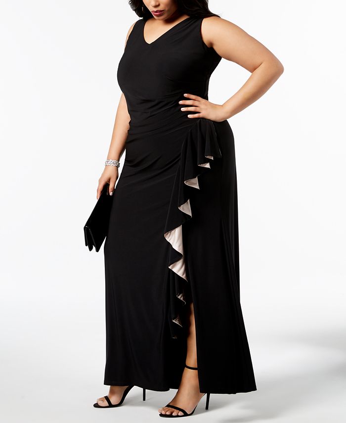 Betsy & Adam Plus Size Sleeveless Ruffled Gown - Macy's