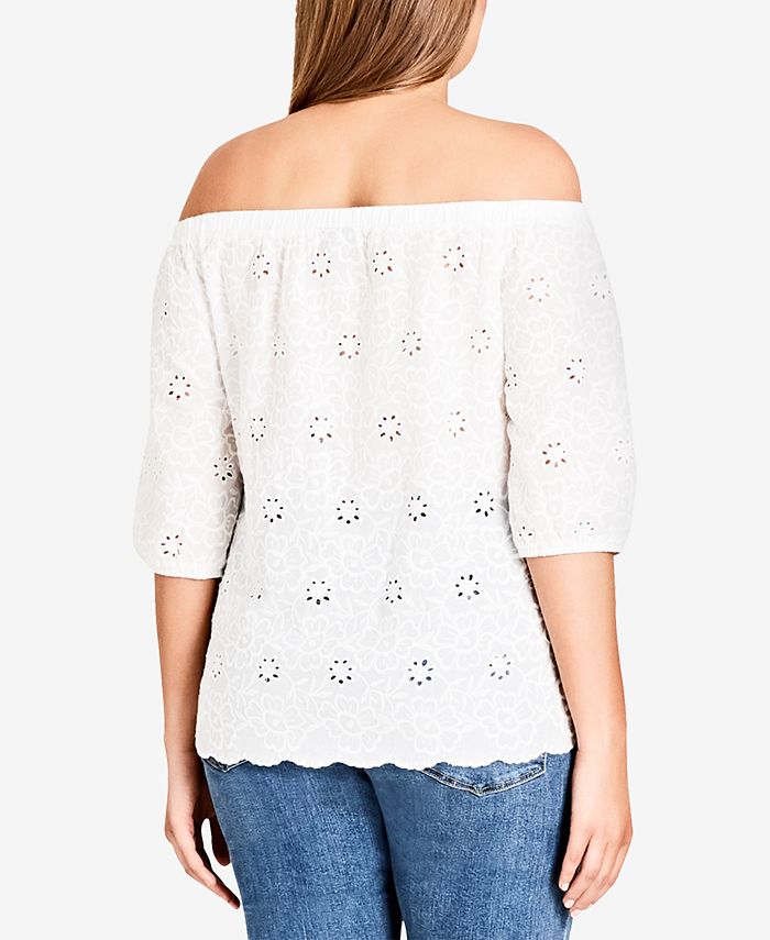 City Chic Trendy Plus Size Cotton Off-The-Shoulder Eyelet Top - Macy's