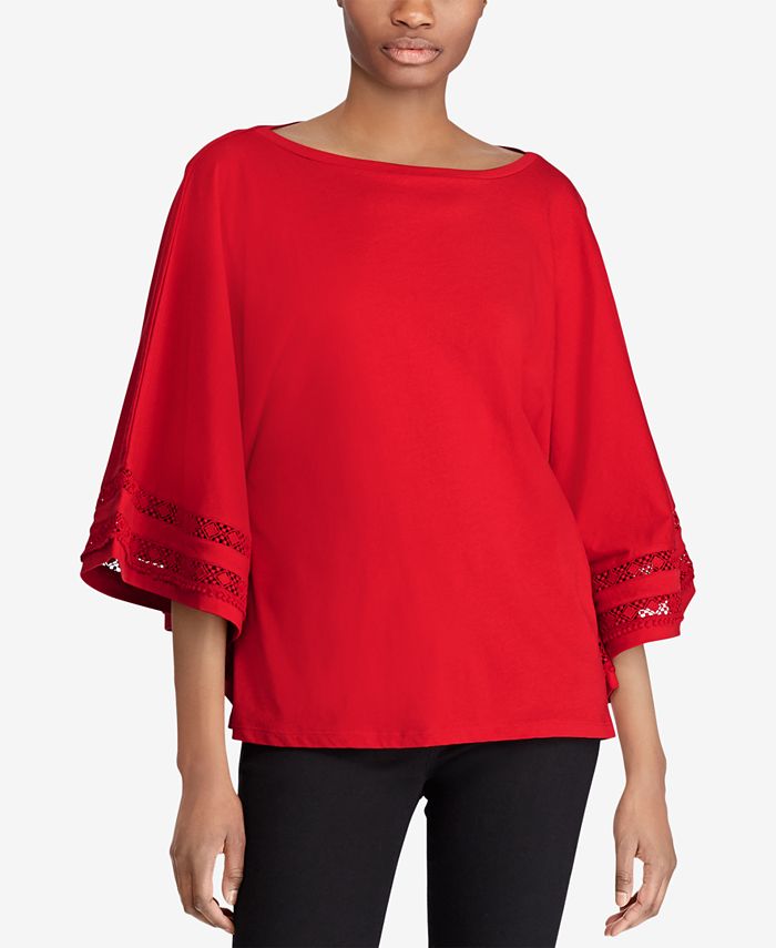 Lauren Ralph Lauren Petite Lace-Sleeve Top - Macy's