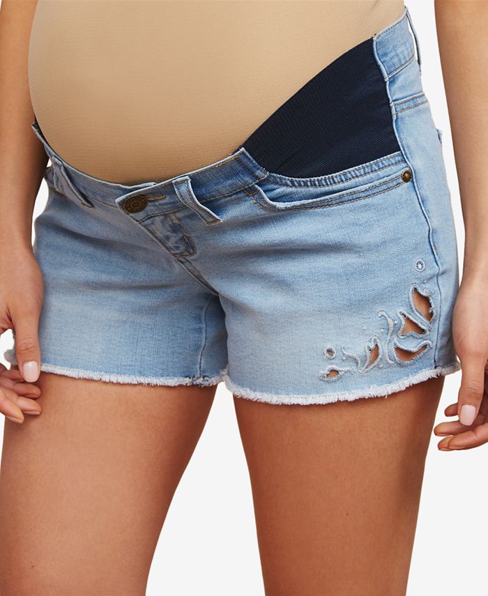 Motherhood Maternity Embroidered Denim Shorts - Macy's
