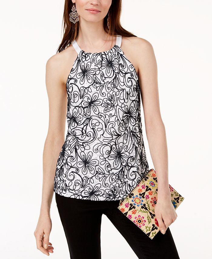 INC International Concepts I.N.C. Embroidered Lace Halter Top, Created ...