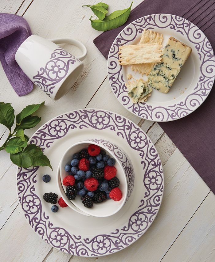 Rachael Ray Lavender Scroll 16-Pc. Dinnerware Set, Service for 4 - Macy's