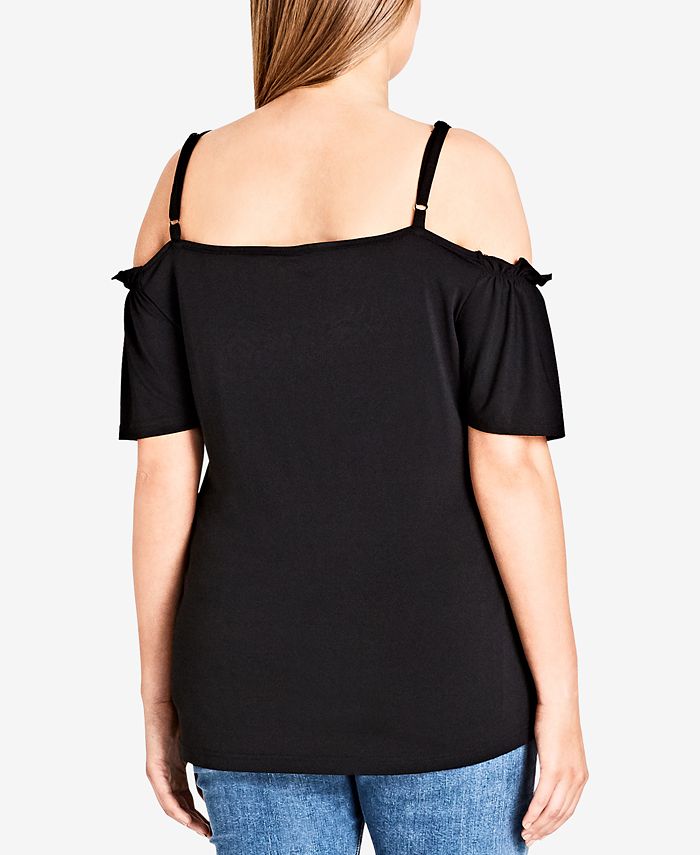 City Chic Trendy Plus Size Cold-Shoulder Embroidered Top - Macy's