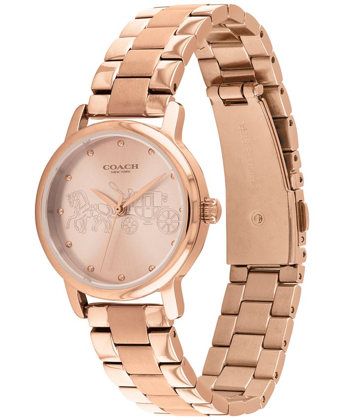COACH Women's Grand Rose Gold-Tone Stainless Steel Bracelet Watch 28mm ...
