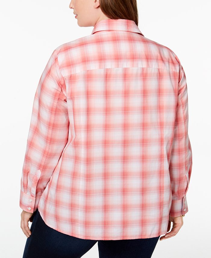 Tommy Hilfiger Plus Size Cotton Plaid Tab-Sleeve Shirt, Created for ...