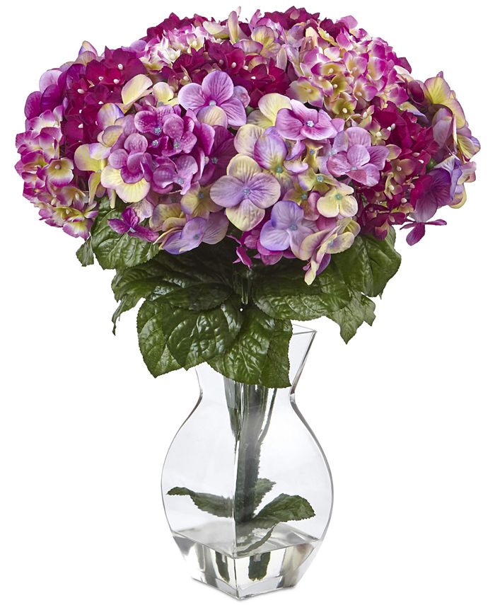 Nearly Natural Dark Pink Beauty Hydrangea Artificial Arrangement with ...