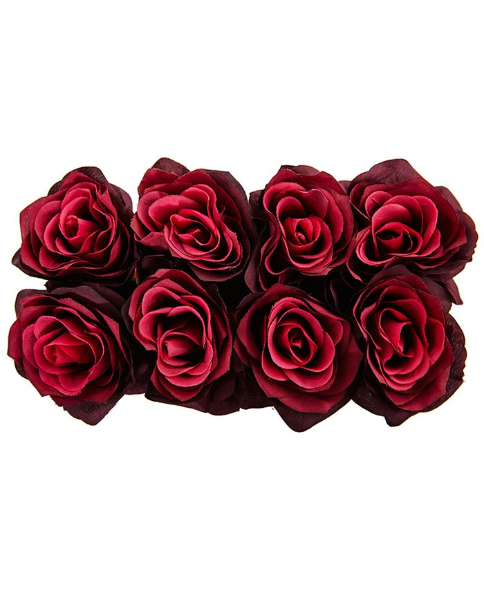 Nearly Natural Burgundy Rose Artificial Arrangement in Black Vase - Macy's