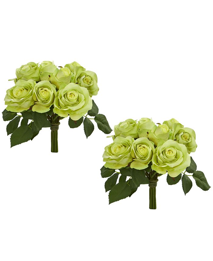 Nearly Natural 2-Pc. Green Rose Bush Artificial Flower Set - Macy's