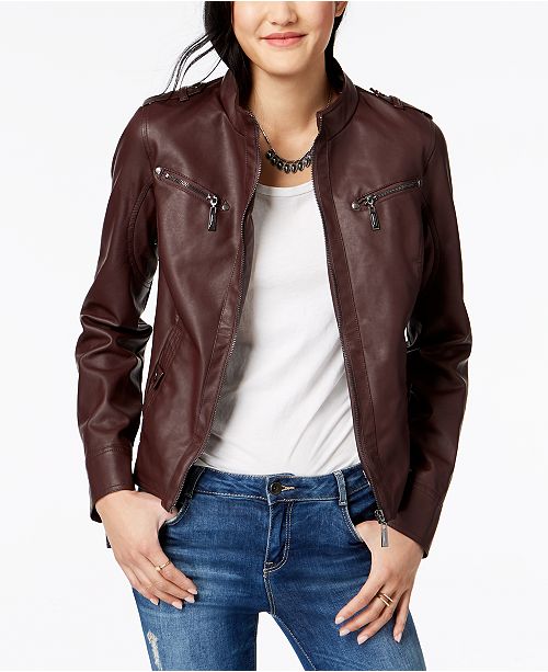 Jou Jou Juniors' Hooded Faux-Leather Moto Jacket & Reviews - Coats ...