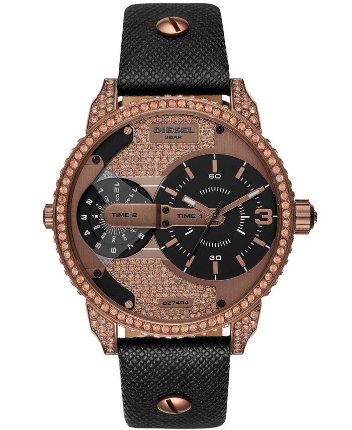 Diesel Men's Mini Daddy Black Leather Strap Watch 46x54mm - Macy's
