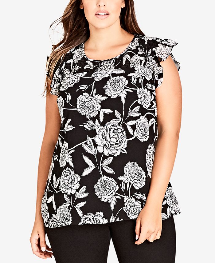 City Chic Trendy Plus Size Ruffled-Sleeve Top - Macy's