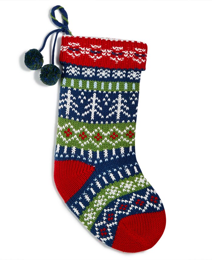 Holiday Lane Multi-Color Knitted Stocking, Created for Macy's - Macy's
