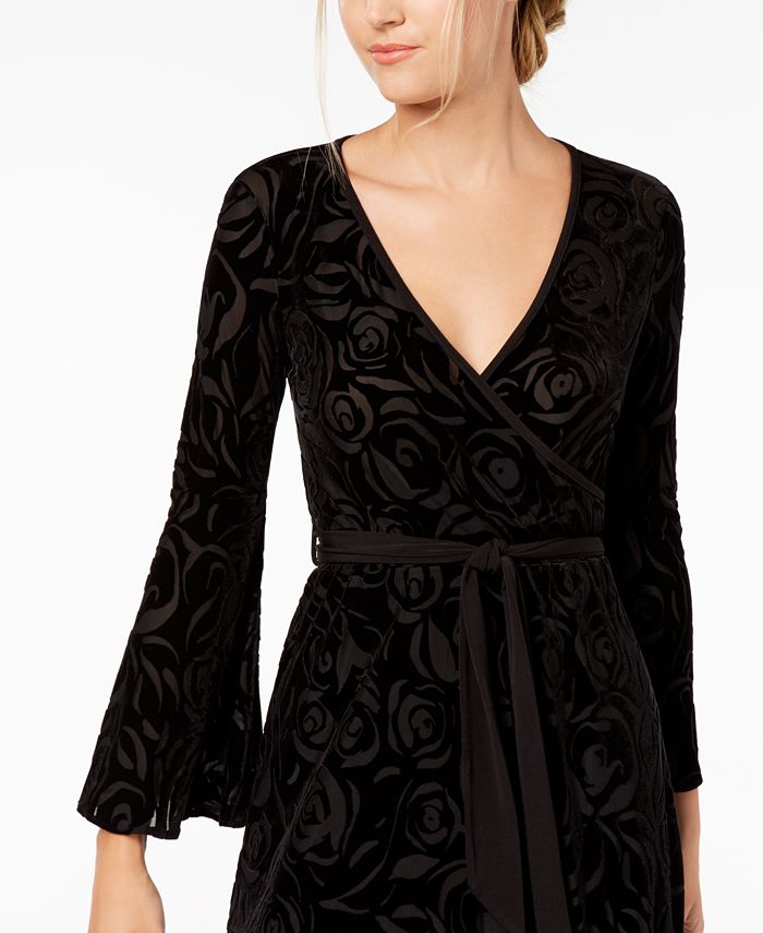 Calvin Klein Burnout Velvet Faux-Wrap Midi Dress - Macy's