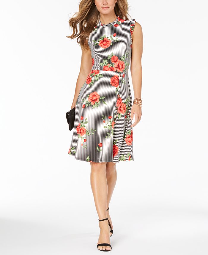 Monteau Petite Printed Cap-Sleeve Midi Dress - Macy's
