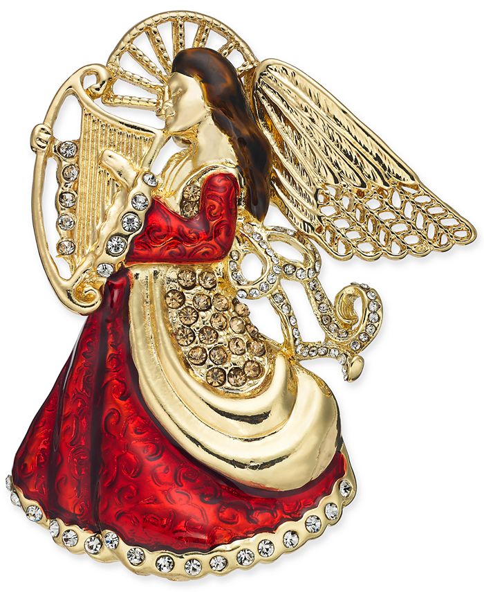 Charter Club Holiday Lane Gold-Tone Crystal & Epoxy Angel Pin, Created ...