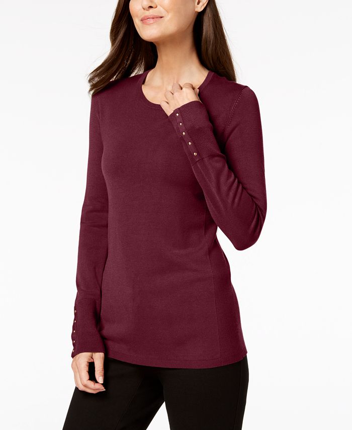 JM Collection Studded-Cuff Sweater, Created for Macy's - Macy's