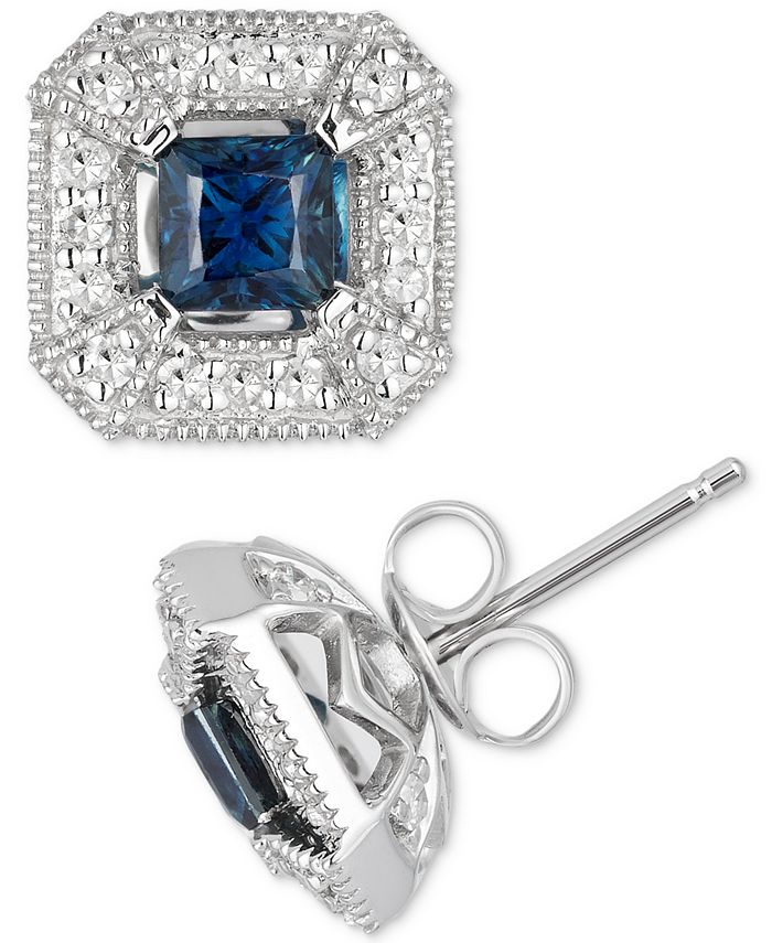 Macy's Sapphire (1/2 ct. t.w.) & Diamond (1/4 ct. t.w.) Stud Earrings ...