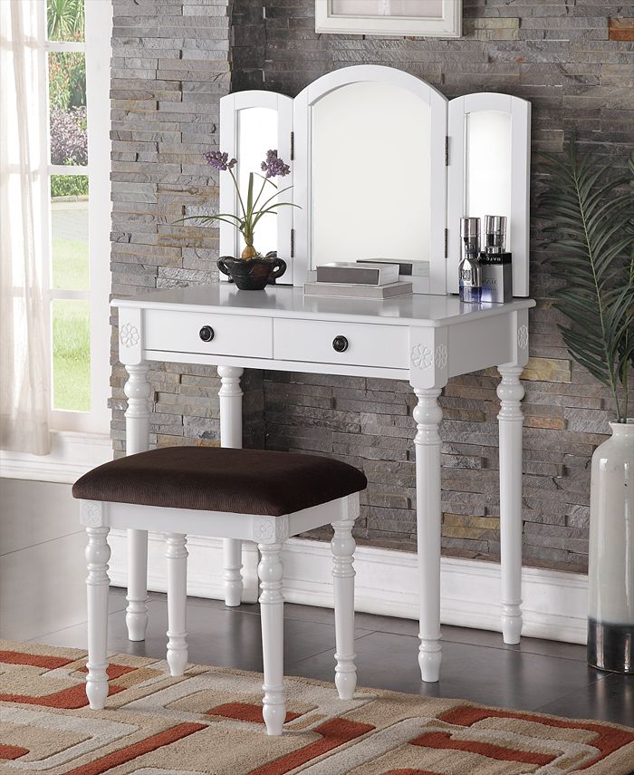 Poundex Vanity Set with Stool, White - Macy's