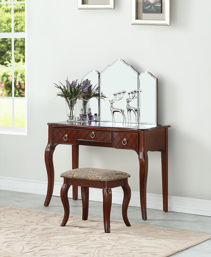 Poundex Vanity Set with Stool - Macy's