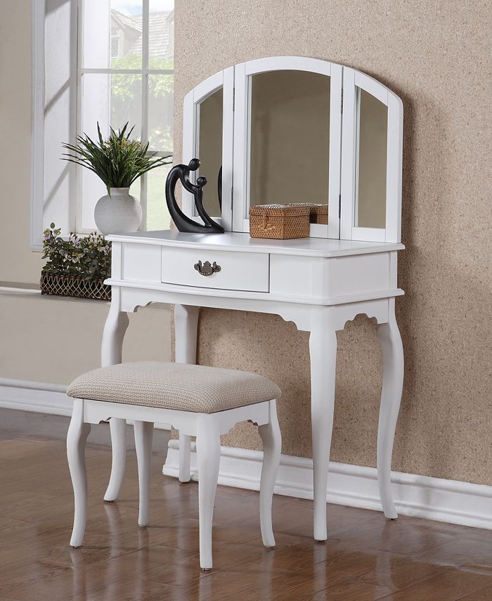 Poundex Vanity Set with Stool, White - Macy's