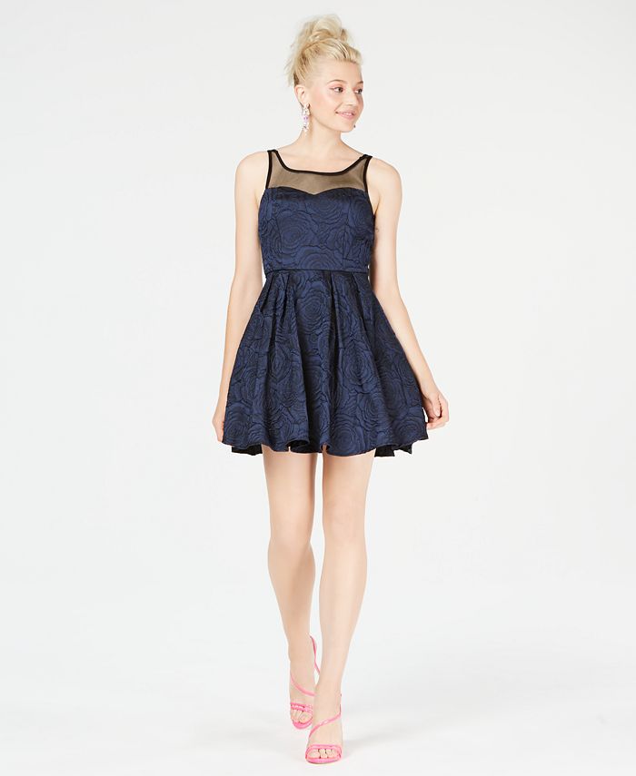 Trixxi Juniors' Illusion & Rose Textured Fit & Flare Dress - Macy's