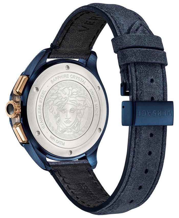 Versace Men's Swiss Chronograph Glaze Blue Vintage Leather Strap Watch ...