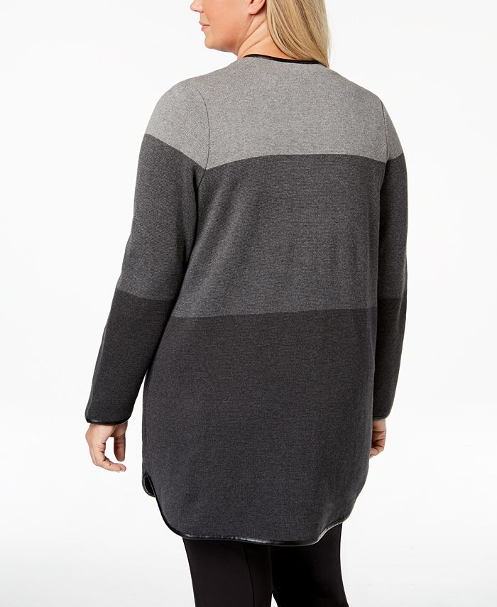 Charter Club Plus Size Cotton Colorblock Cardigan Sweater, Created for ...