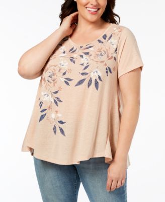 Style & Co Plus Size Floral-Print Swing T-Shirt, Created for Macy's ...