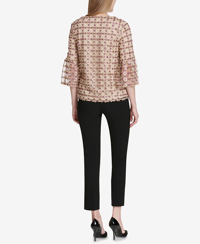 Calvin Klein Embroidered Mesh Top - Macy's