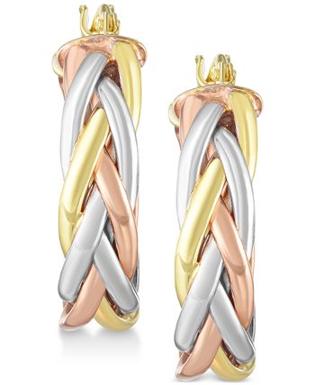 Macy's Tricolor Braided Hoop Earrings in 14k Gold, White Gold & Rose ...