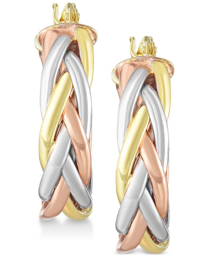 Macy's Tricolor Braided Hoop Earrings in 14k Gold, White Gold & Rose ...
