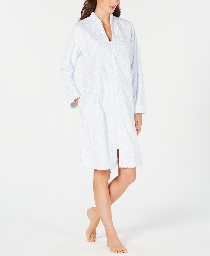 Charter Club Printed Zip-Front Short Robe, Created for Macy's - Macy's