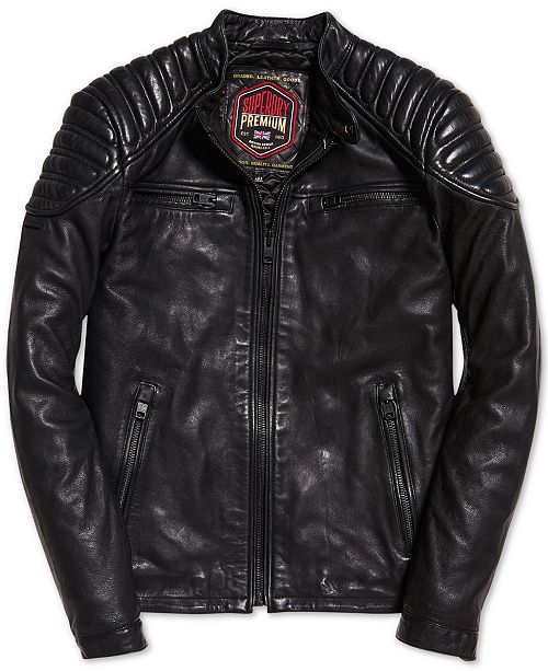 Superdry Men's New Hero Leather Racer Jacket & Reviews - Coats ...