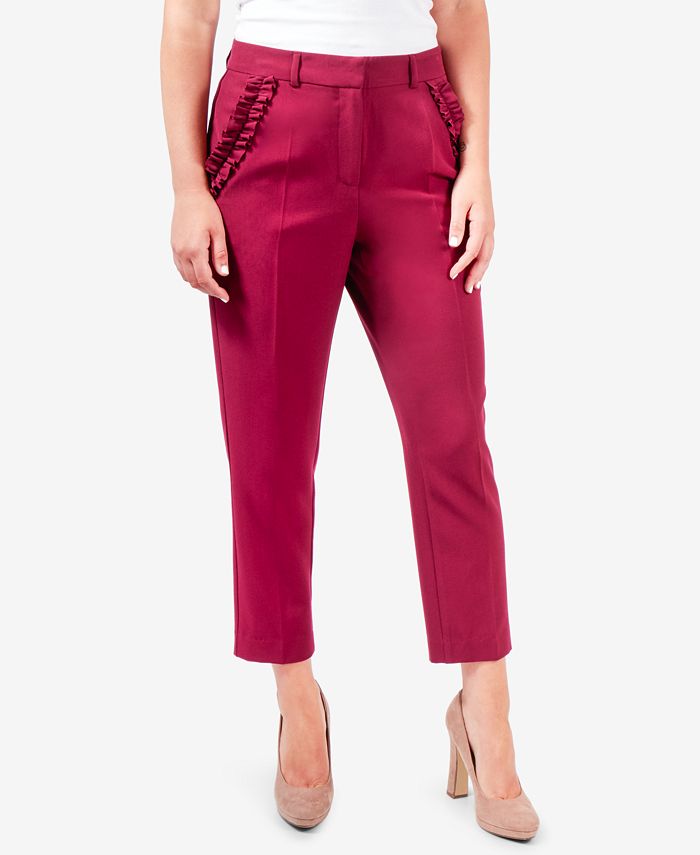NY Collection Ruffle-Pocket Ankle Pants - Macy's