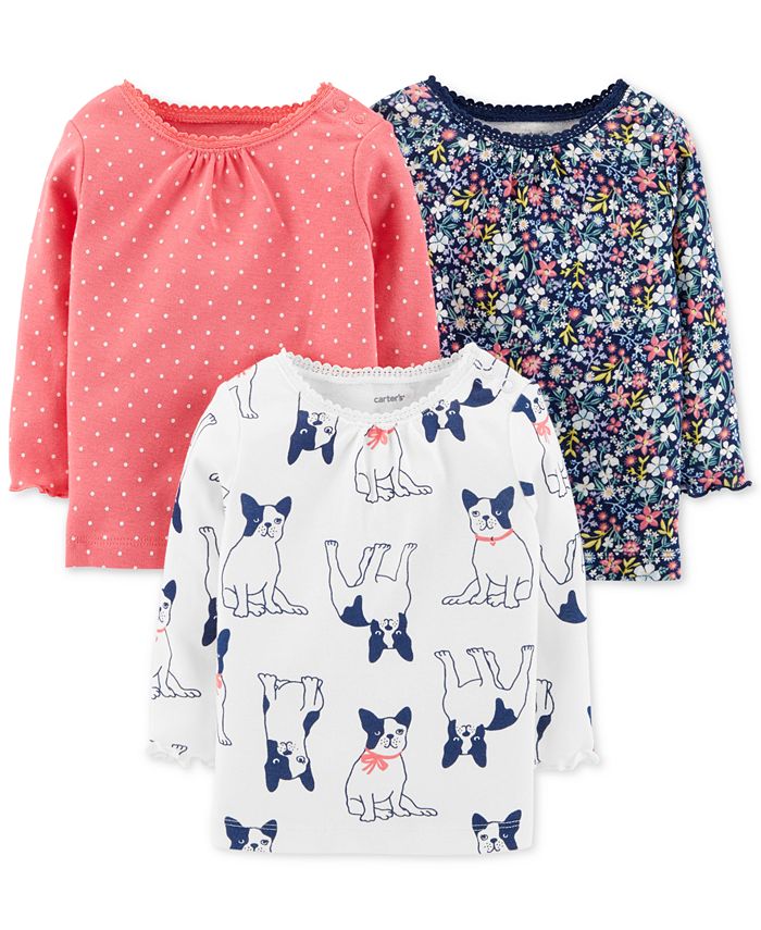 Carter's Baby Girls 3-Pk. Printed Cotton T-Shirts - Macy's