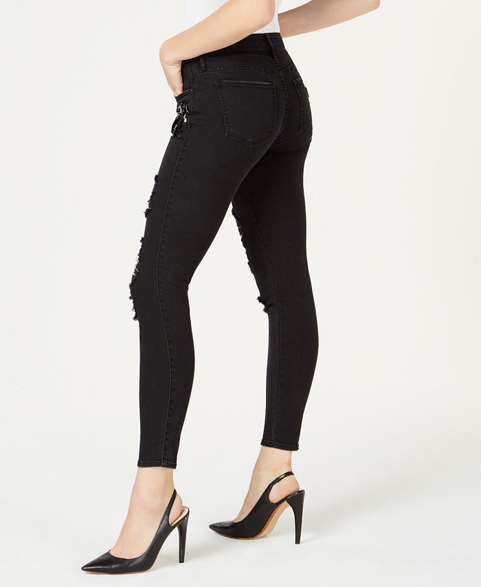 GUESS Sexy Curve Ripped Rhinestone Skinny Jeans - Macy's