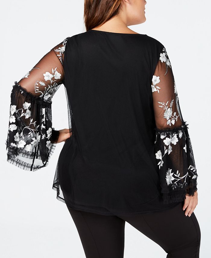 Alfani Plus Size Embroidered Mesh Top, Created for Macy's - Macy's