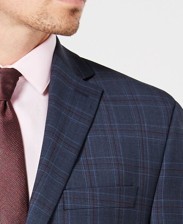 Michael Kors Men's Classic/Regular Fit Natural Stretch Blue/Red Plaid ...