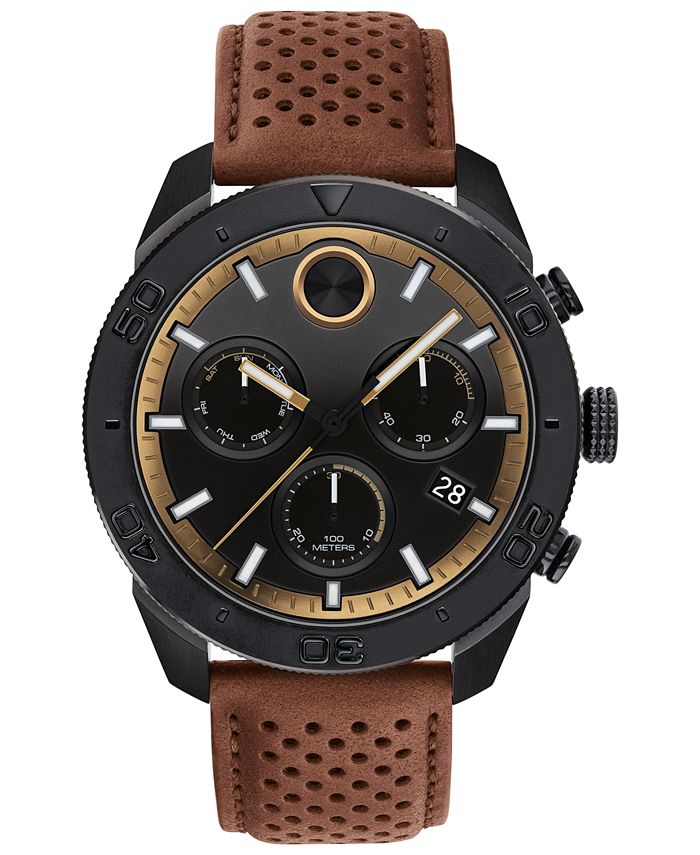 Movado Men's Swiss Chronograph BOLD Cognac Perforated Leather Strap ...