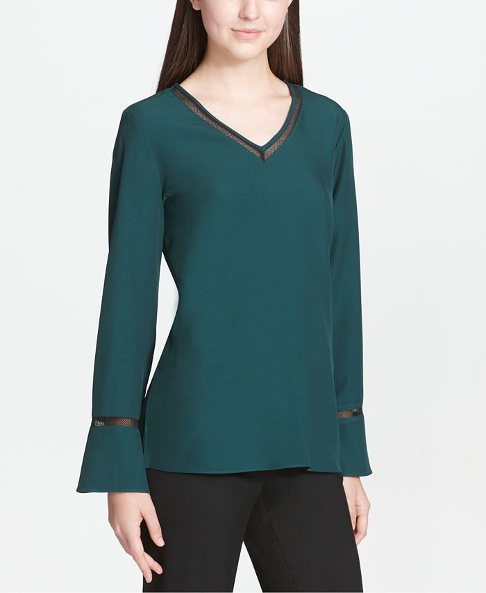 Calvin Klein Mesh-Trim Top - Macy's