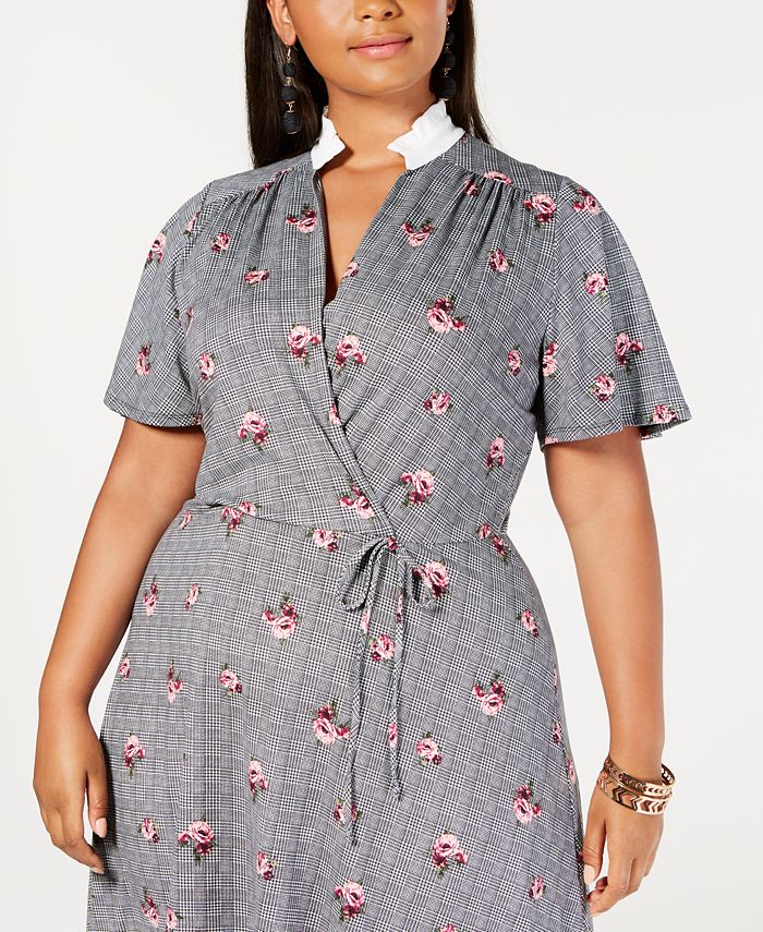 Monteau Trendy Plus Size Collared Faux-Wrap Dress - Macy's