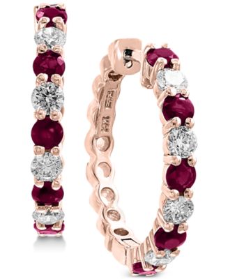 EFFY® Ruby (1-1/3 ct. t.w.) & Diamond (3/4 ct. t.w.) Hoop Earrings in ...