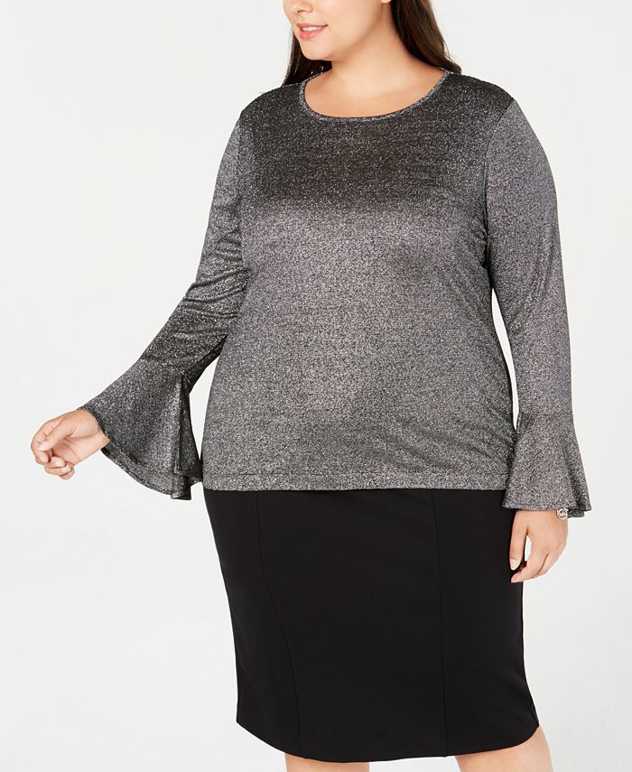 Michael Kors Plus Size Metallic Bell-Sleeve Top - Macy's