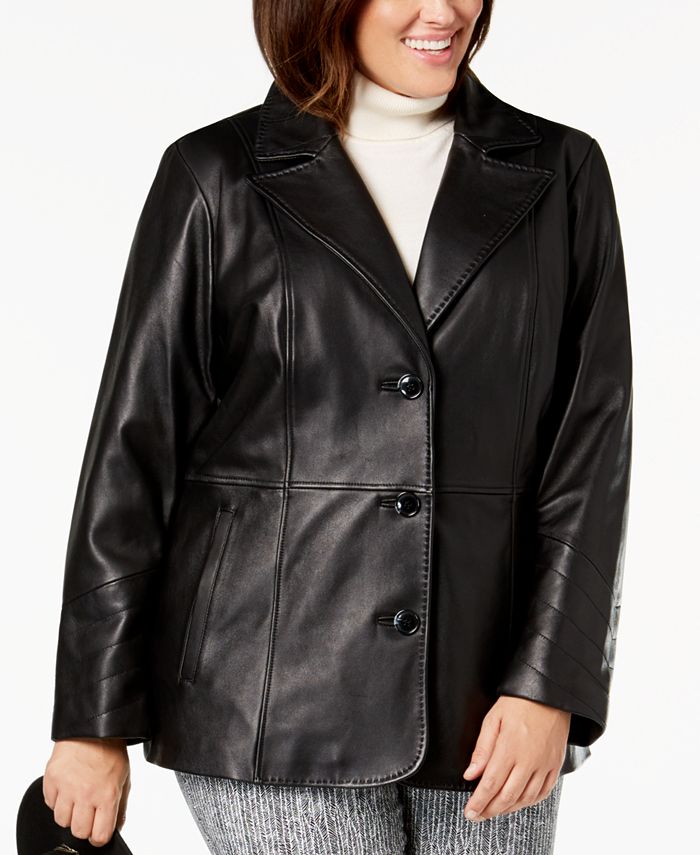 Jones New York Plus Size Single-Breasted Leather Jacket - Macy's