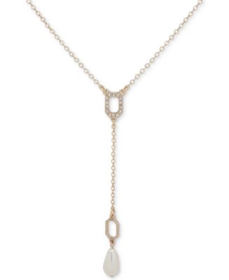 Ivanka Trump Gold-Tone Pavé & Imitation Pearl Lariat Necklace, 16" + 3 ...