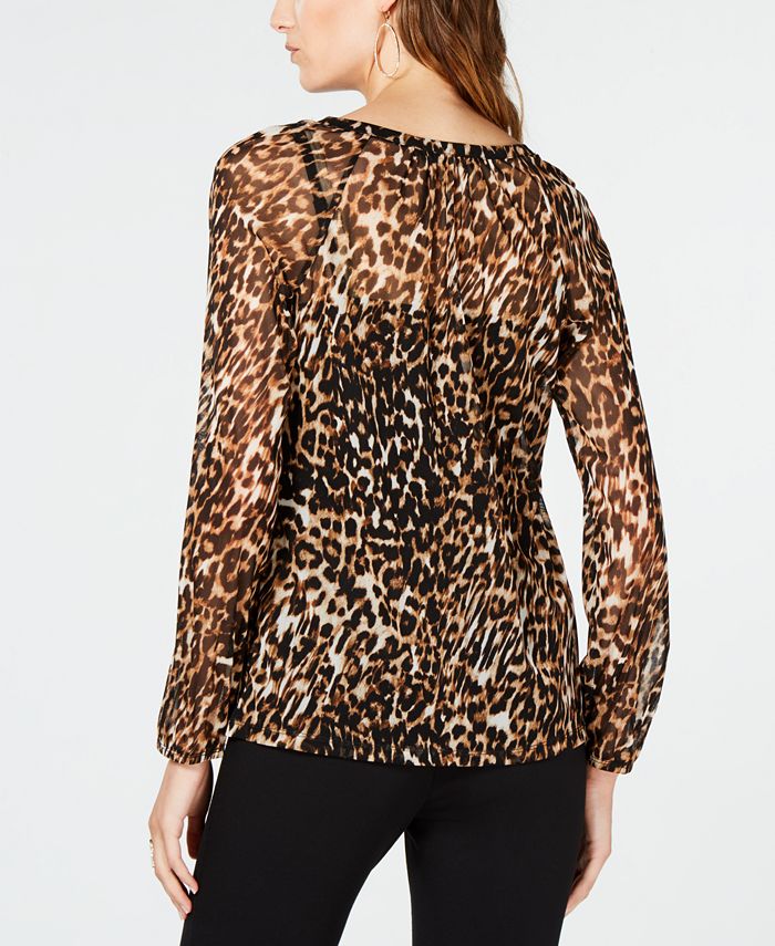 INC International Concepts INC Animal-Print Lace-Up Top, Created for ...