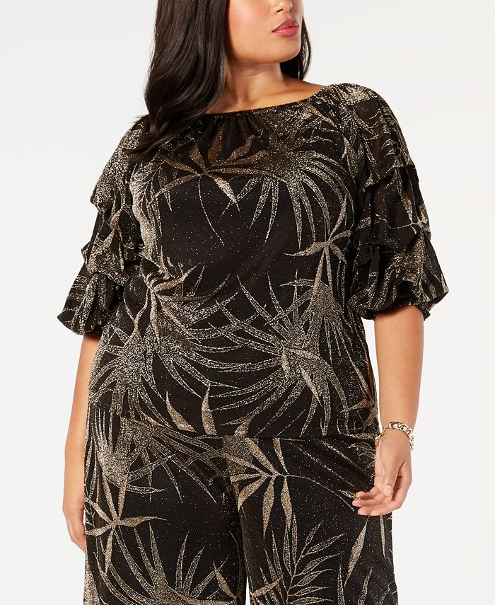 MSK Plus Size Off-The-Shoulder Metallic-Print Top - Macy's
