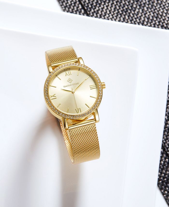 Timothy Stone Women's 'Indio' Minimalist Crystal Accented Mesh Bracelet Watch - Macy's